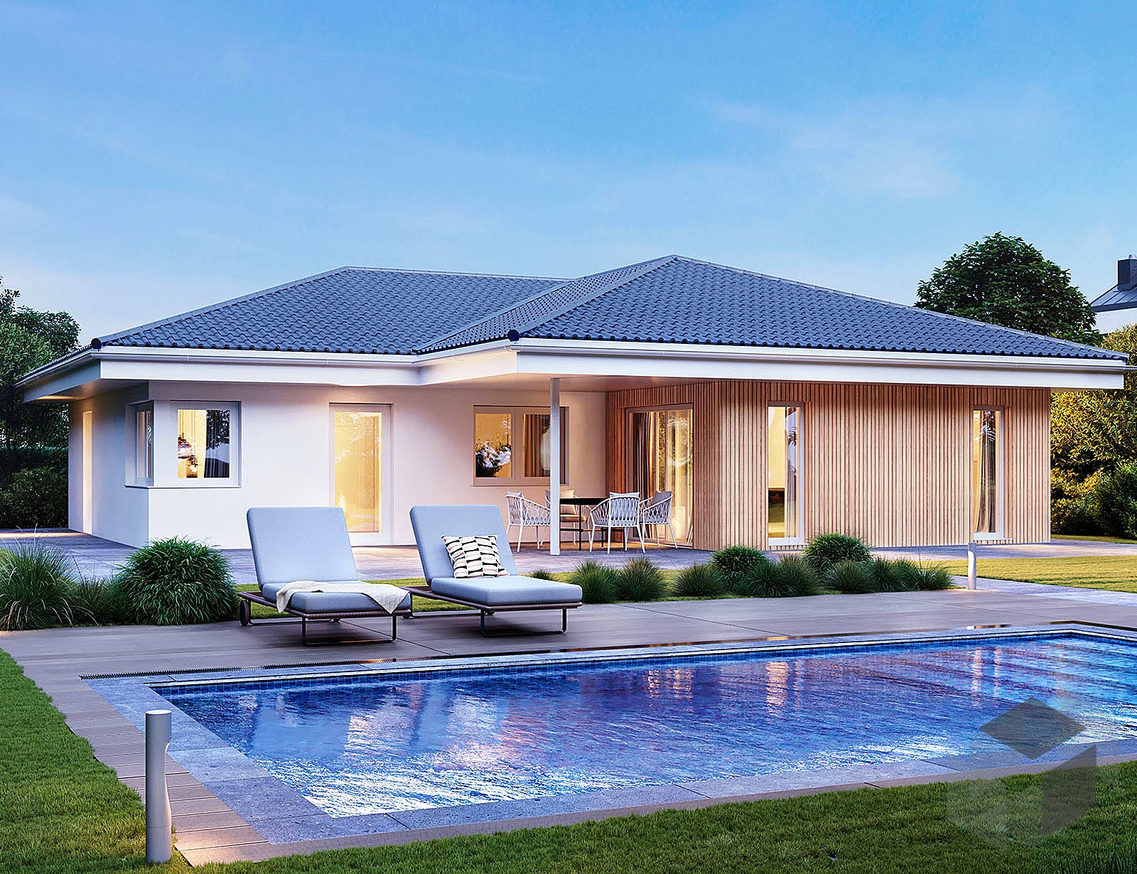 ELK Fertighaus - ELK Design Bungalow 122 - Walmdach | Preisinfo