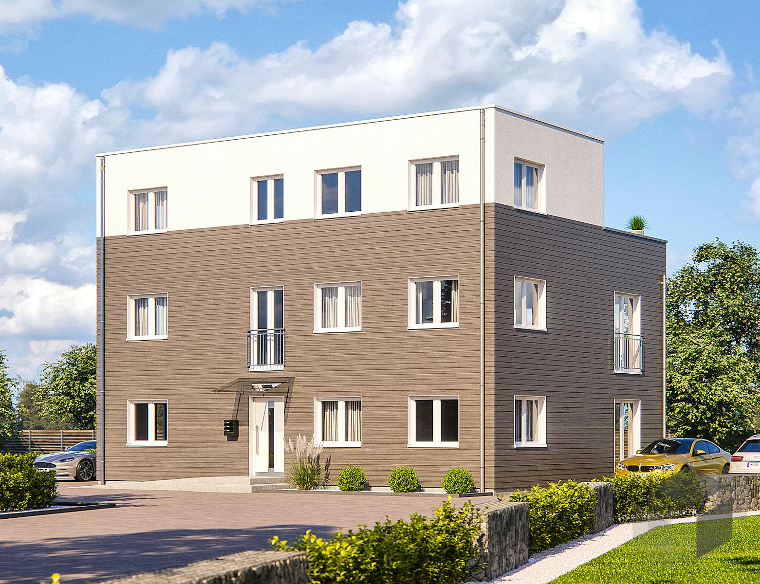 Haas Mehrfamilienhaus mit 3 Wohneinheiten und Flachdach von Haas ...