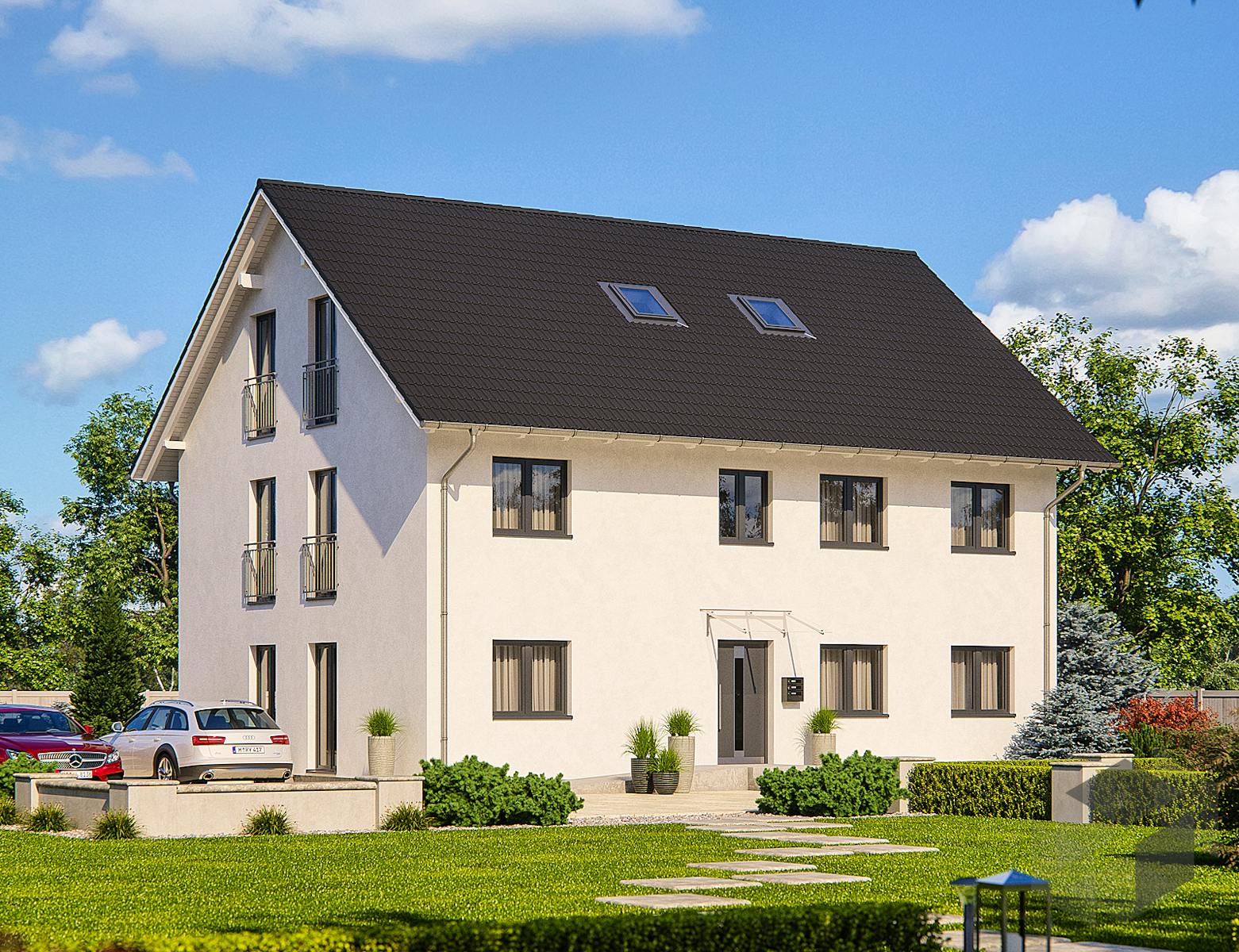 Haas Fertigbau - Mehrfamilienhaus mit 3 Einheiten und Satteldach
